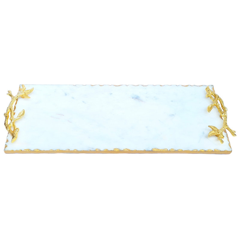 Rosdorf Park Natural White MARBLE TRAY WITH HANDLE & Reviews - Wayfair ...