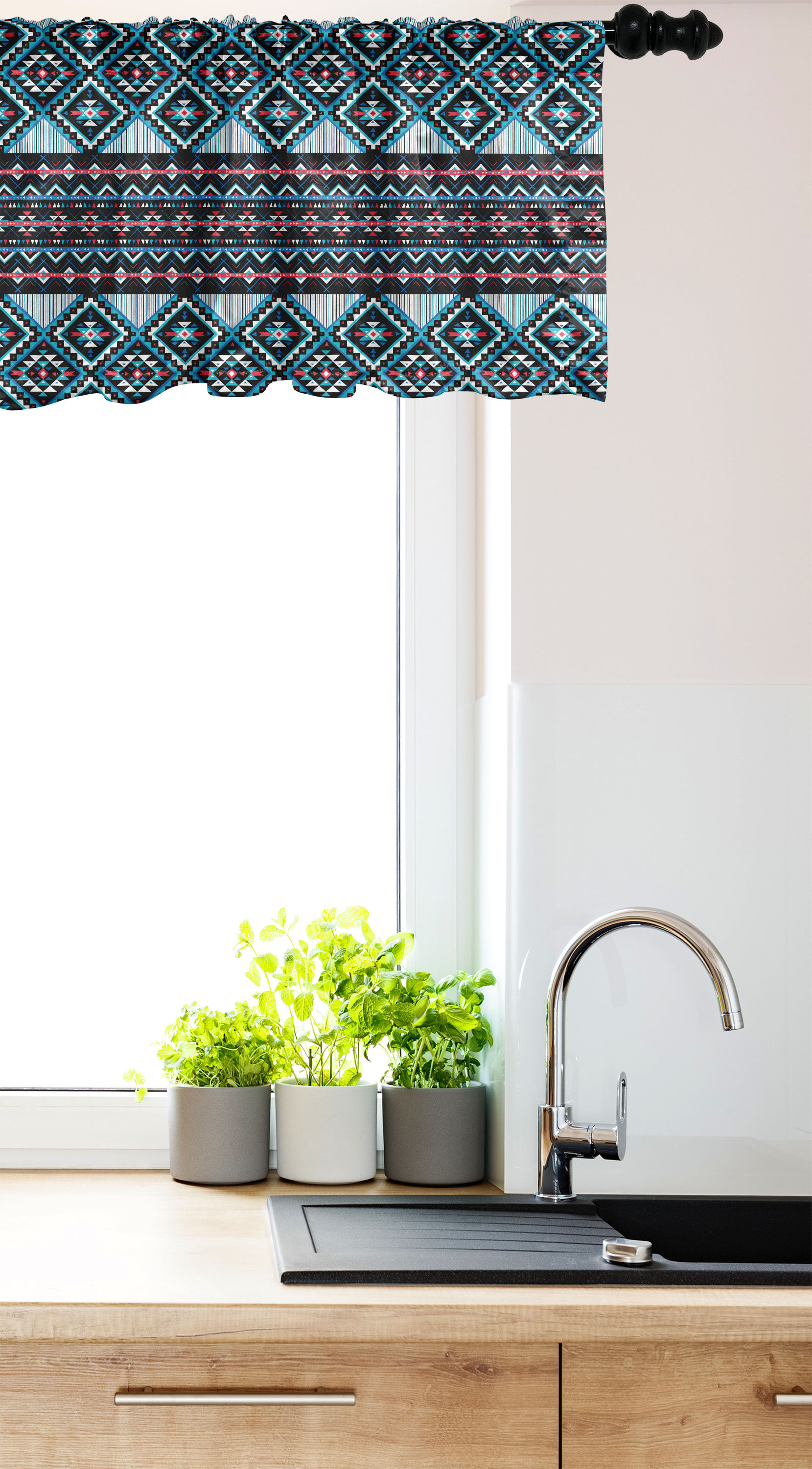 Ambesonne Aztec Valance Pack of 2 Geometric Triangles Ornate Sea Blue ...