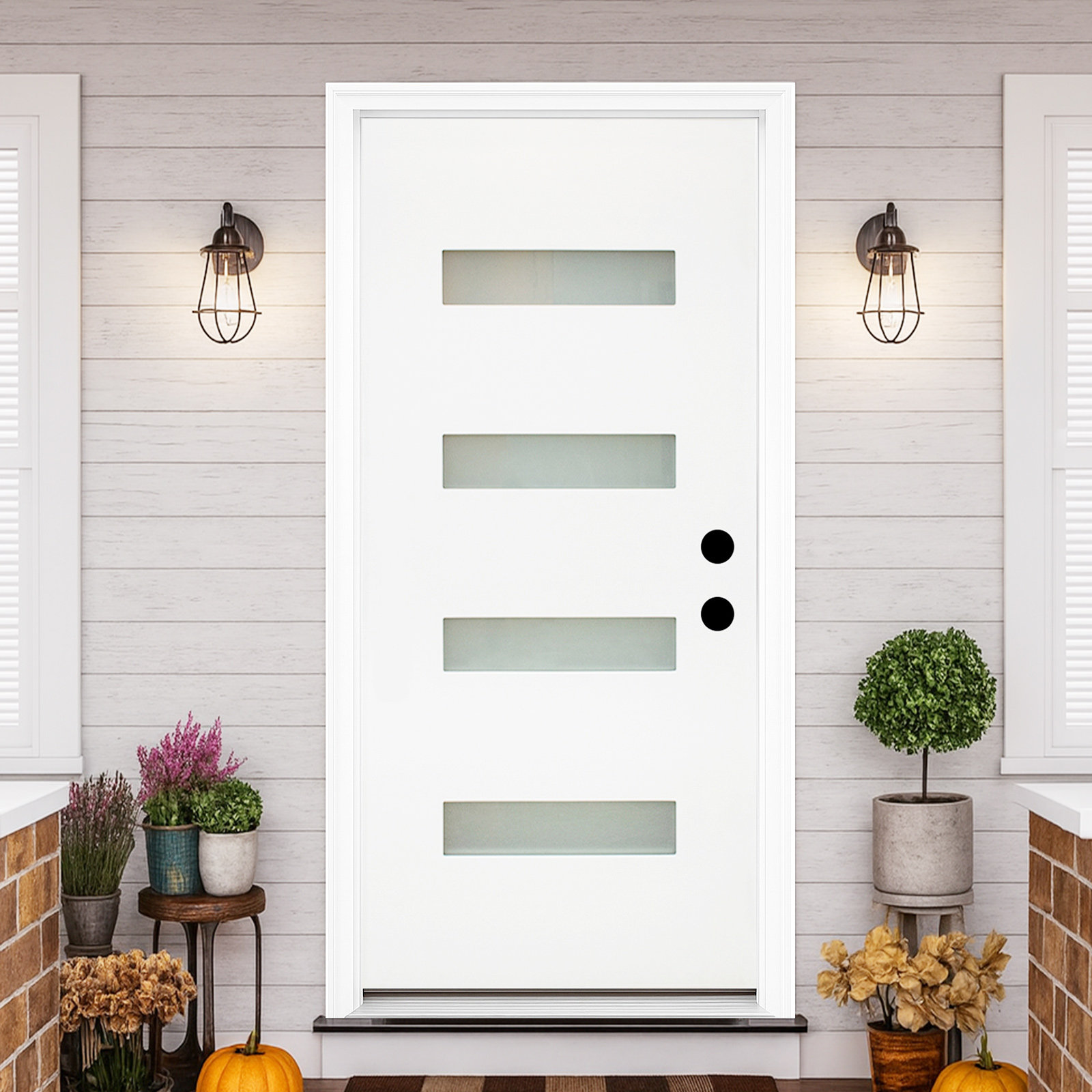 KHSHOW White 36 In. X 80 In. Entry Door with Forst Glass-Vinyl Frame ...