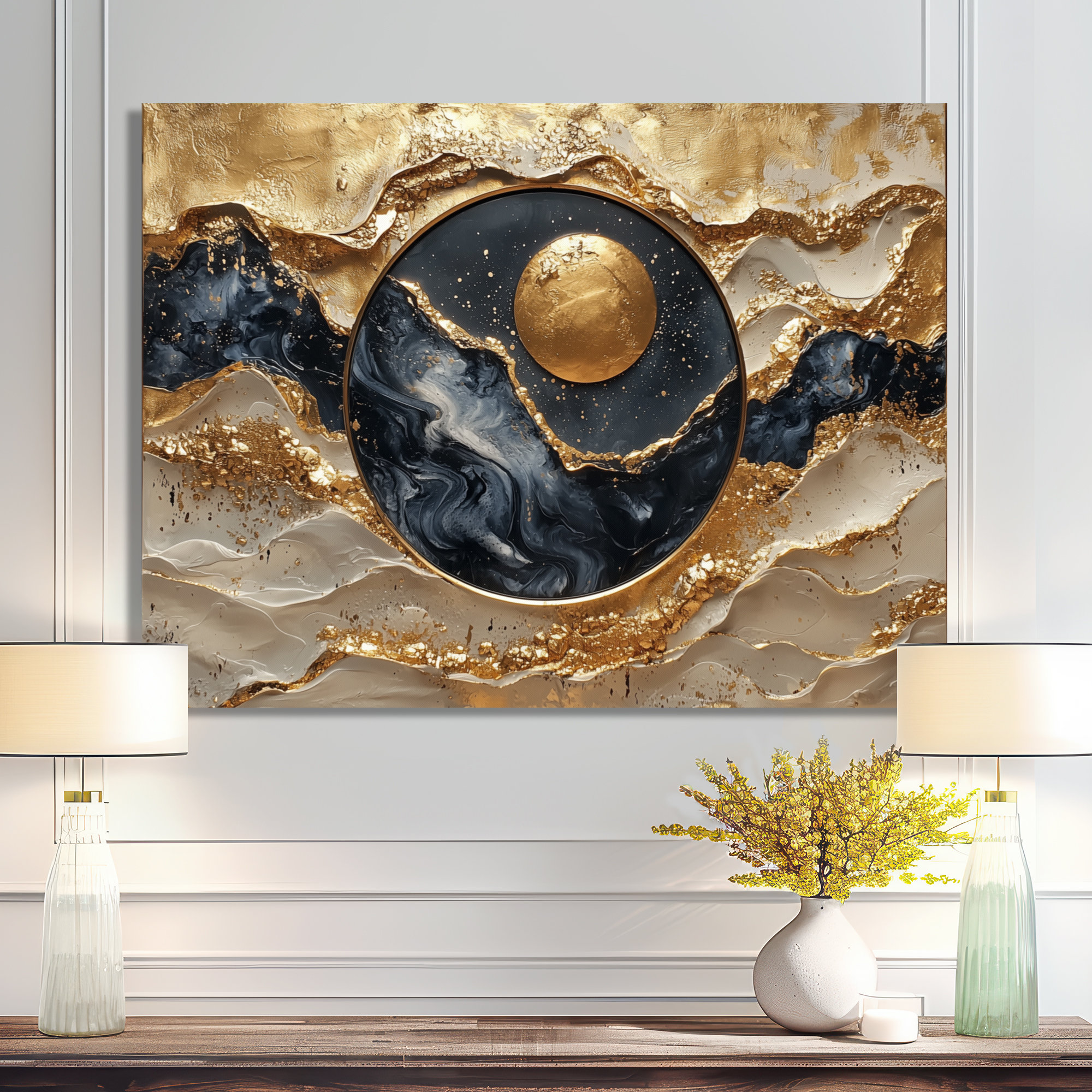 Mercer41 Golden Eclipse On Marble Dancing Waves II - Abstract Realism ...