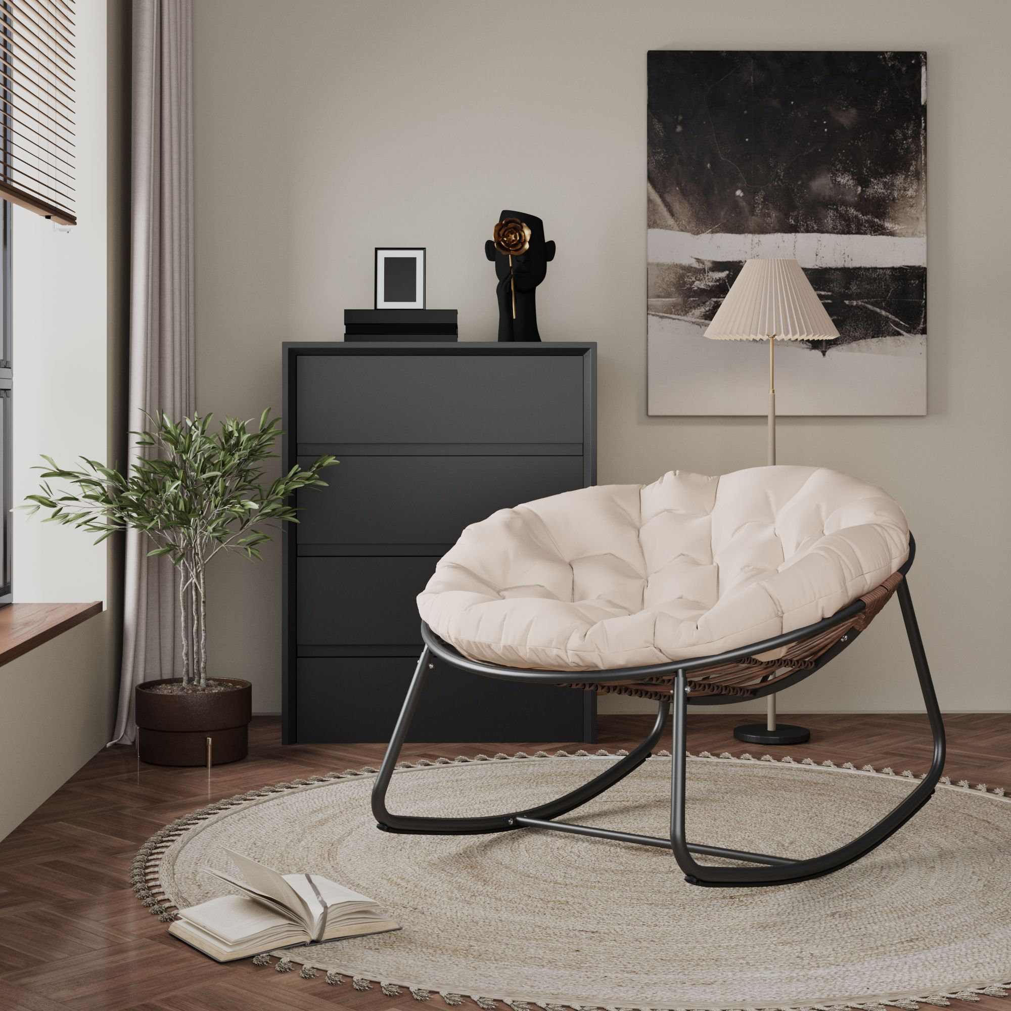 Dakota Fields Round Rocking Chair With Padded Cushion | Wayfair