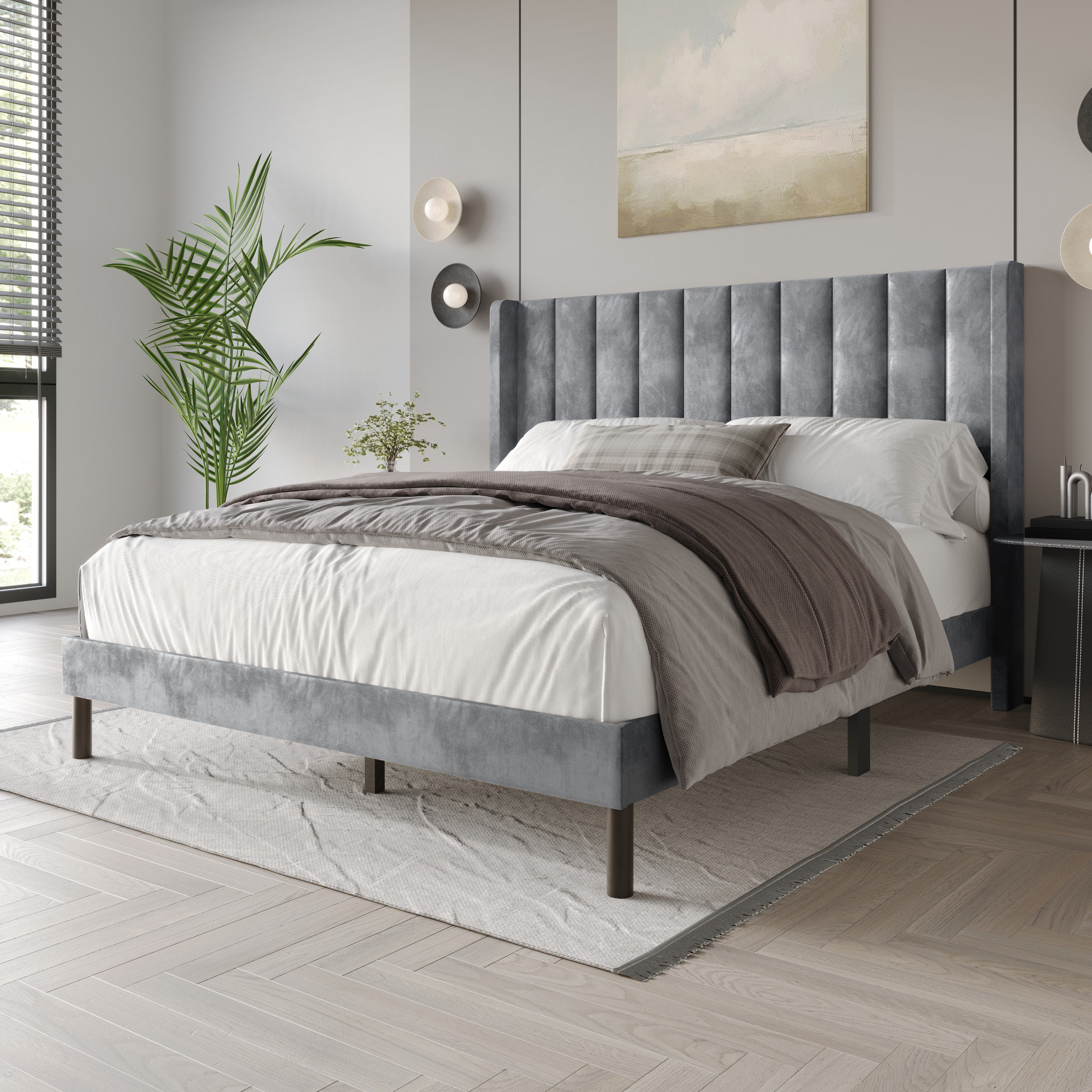 Ebern Designs Herrin Upholstered Wingback Panel Bed | Wayfair