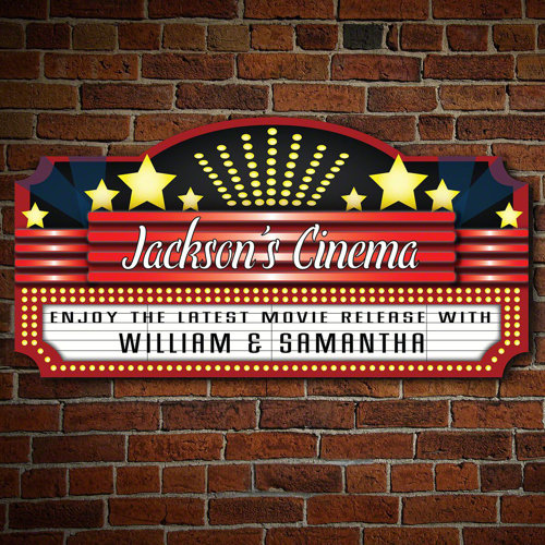 Winston Porter Personalized Movie Room Sign - Vintage Home Theater Sign ...