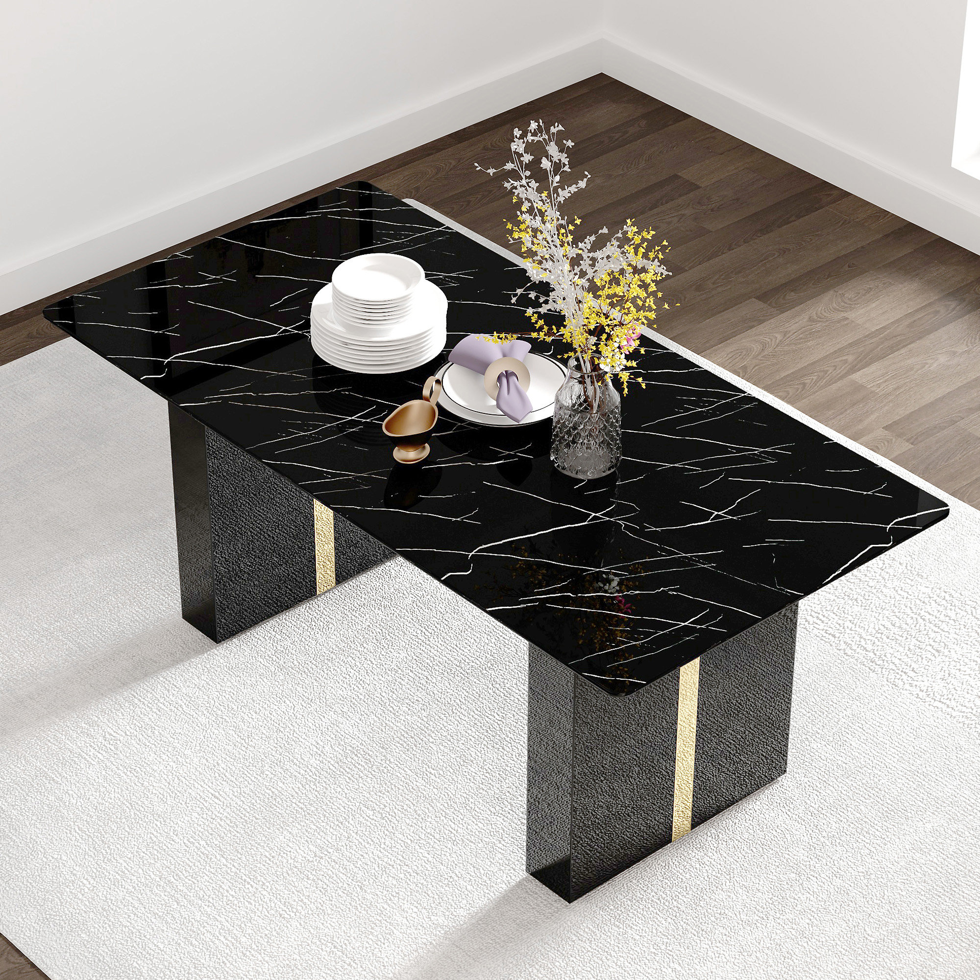 Everly Quinn Large Modern Rectangular Table With Black Patterned ...