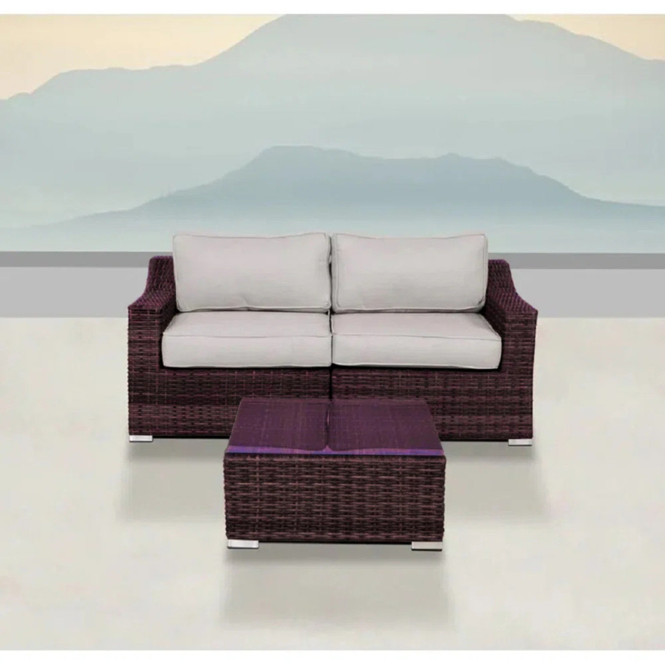 Hokku Designs All-Weather Wicker 2-Person Conversation Set With Coffee ...