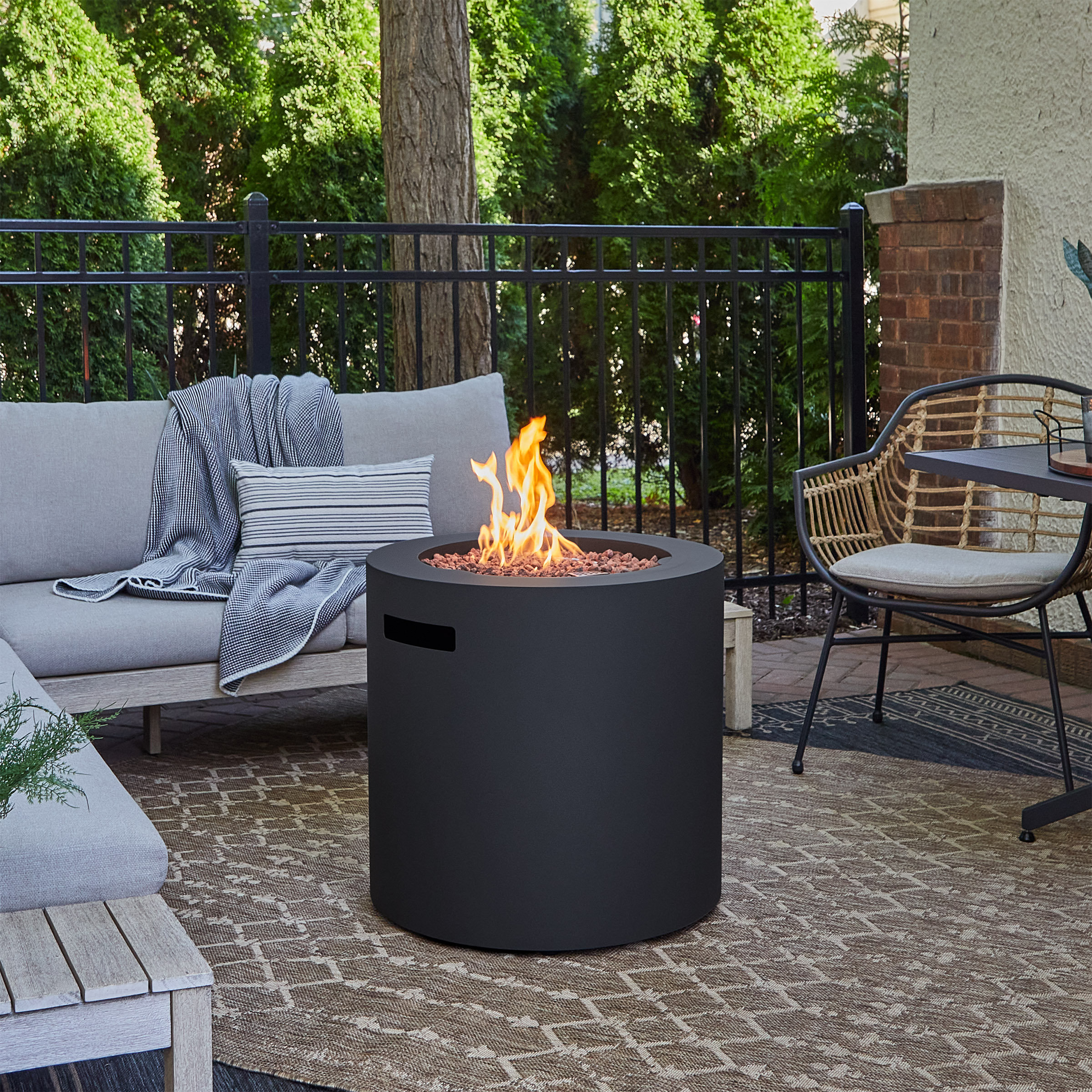Real Flame Aegean 24" Round Steel Propane Fire Pit Table with Hidden ...