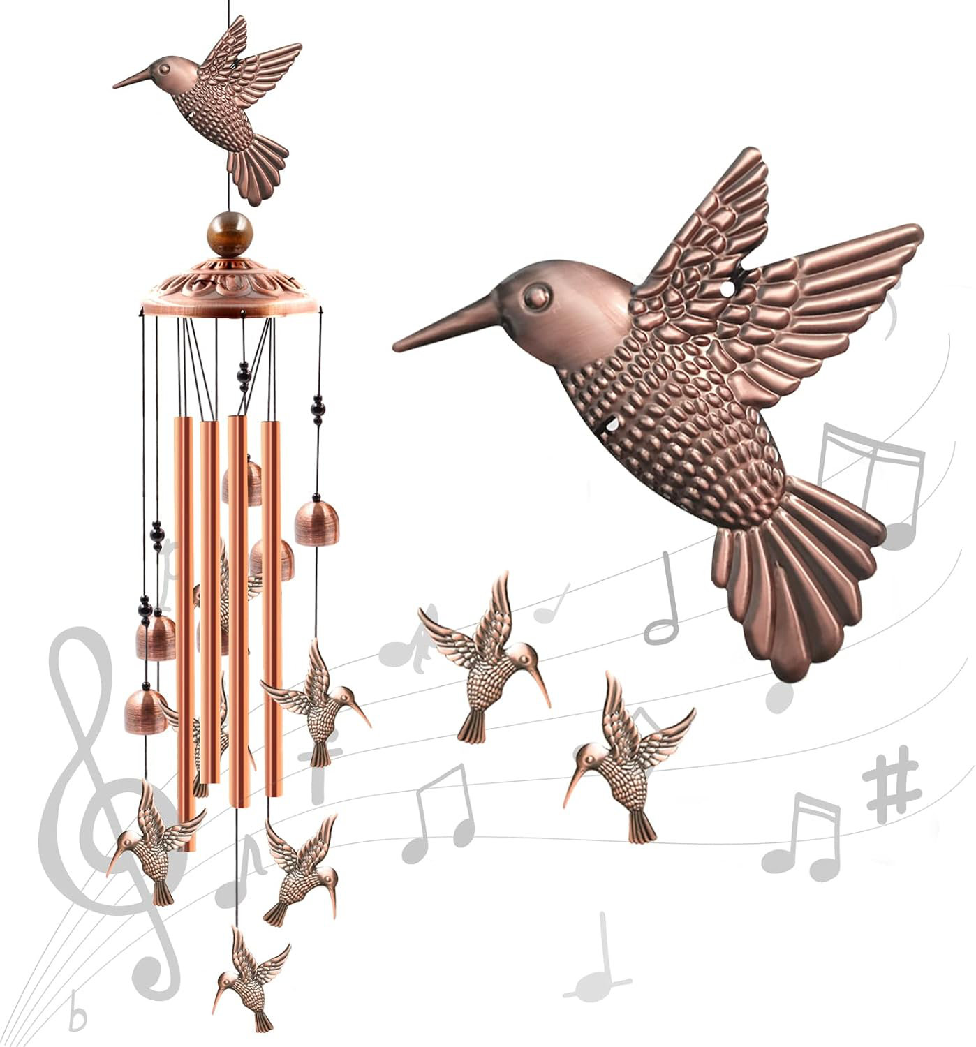 Arlmont & Co. Hummingbird Outdoor Aluminum Tube Wind Chimes | Wayfair