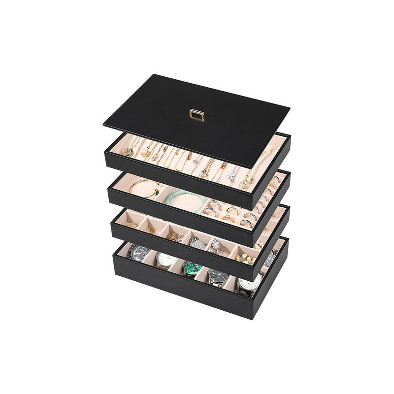 Latitude Run® Stackable Jewelry Organizer Tray with Lid, PU Leather ...
