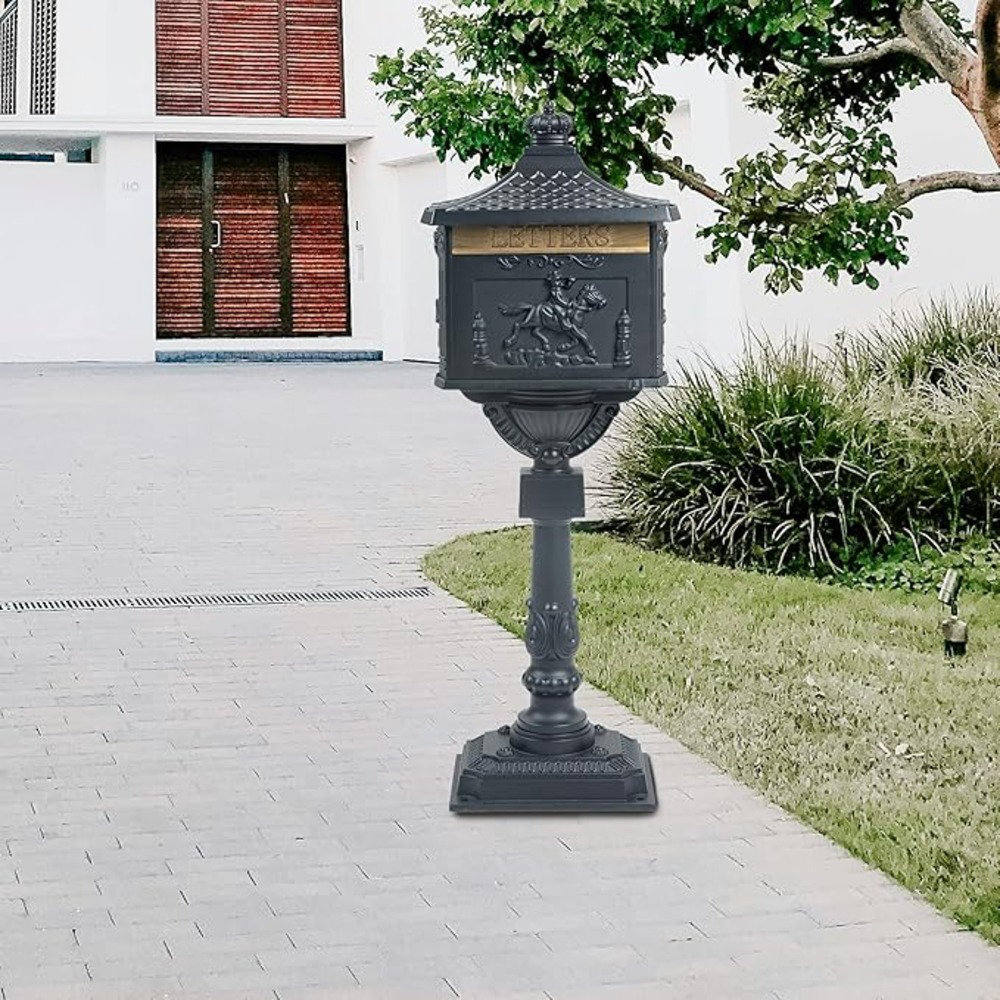Invenitiah Vintage Cast Aluminum 46" Mailbox With Post, Heavy Duty ...