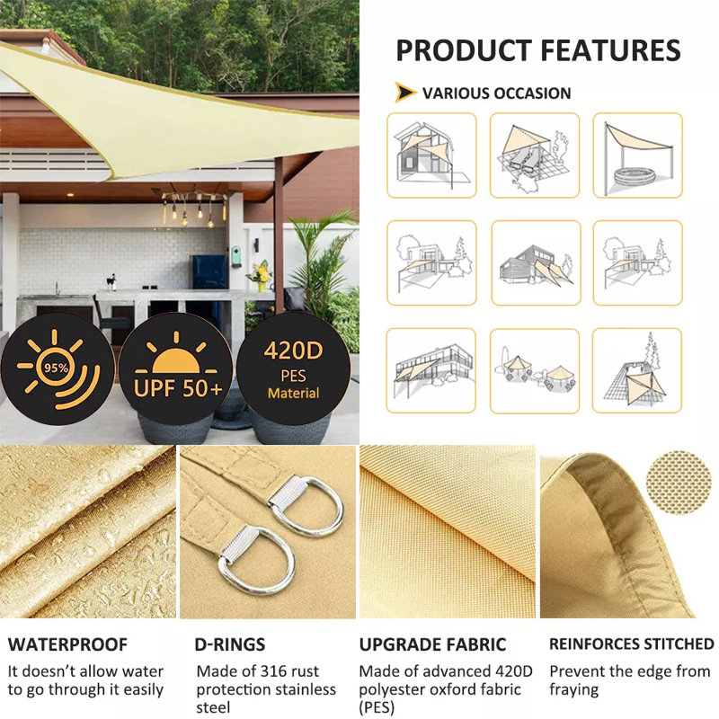 HOMEYA Sun Shade Sail Garden Patio Awning Canopy, Brown | Wayfair