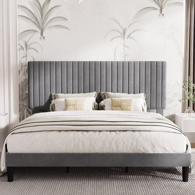 Wade Logan Ataman Metal Platform Bed With Simple Upholstered Headboard ...