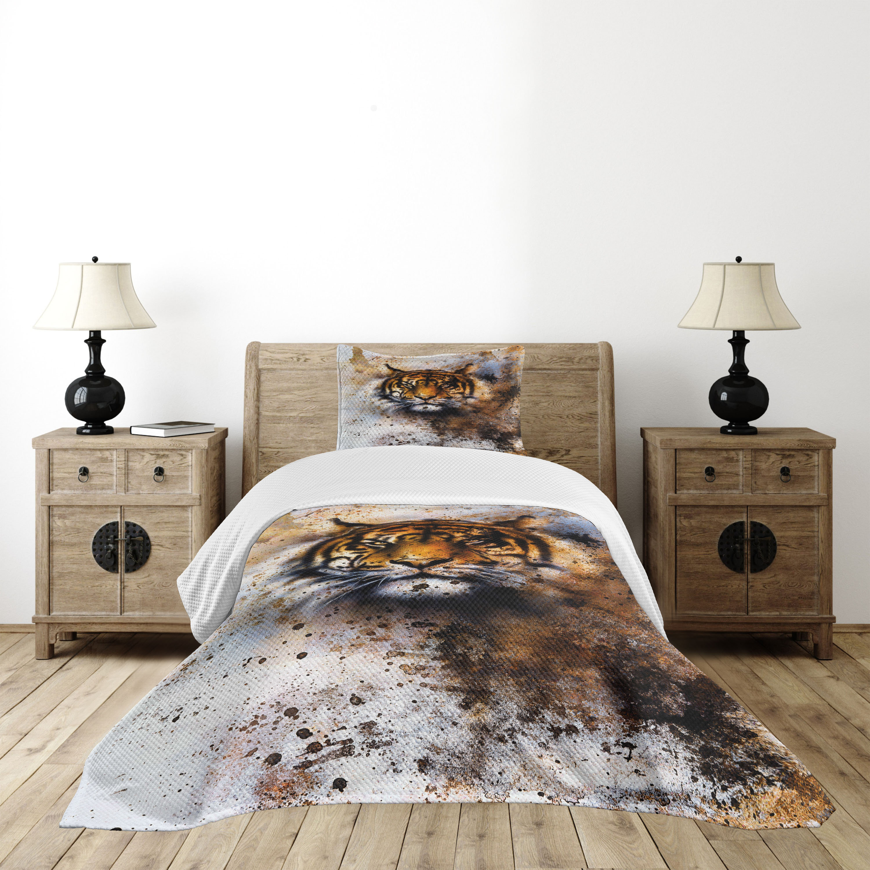 Ambesonne Tiger Bedspread Set Wild Beast Angry Predator Multicolor ...