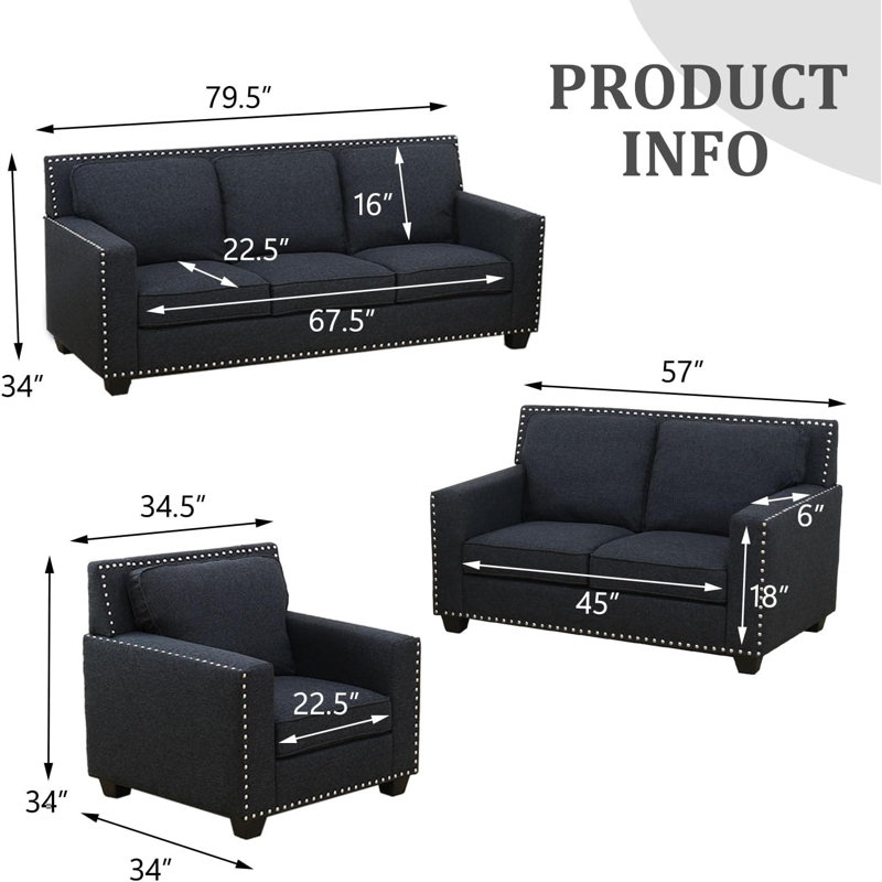 Latitude Run® 3-Piece Living Room Sofa Set | Wayfair