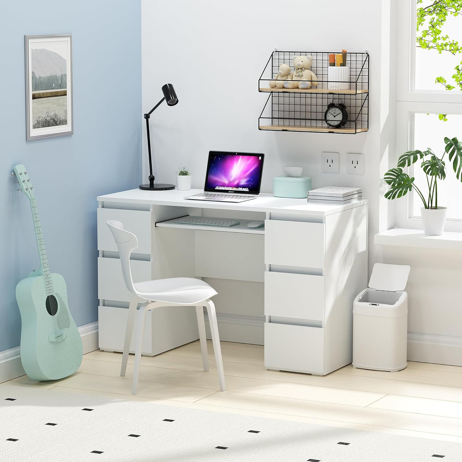 Hokku Designs Computer Desk With Drawers, Black Desk With Storage ...