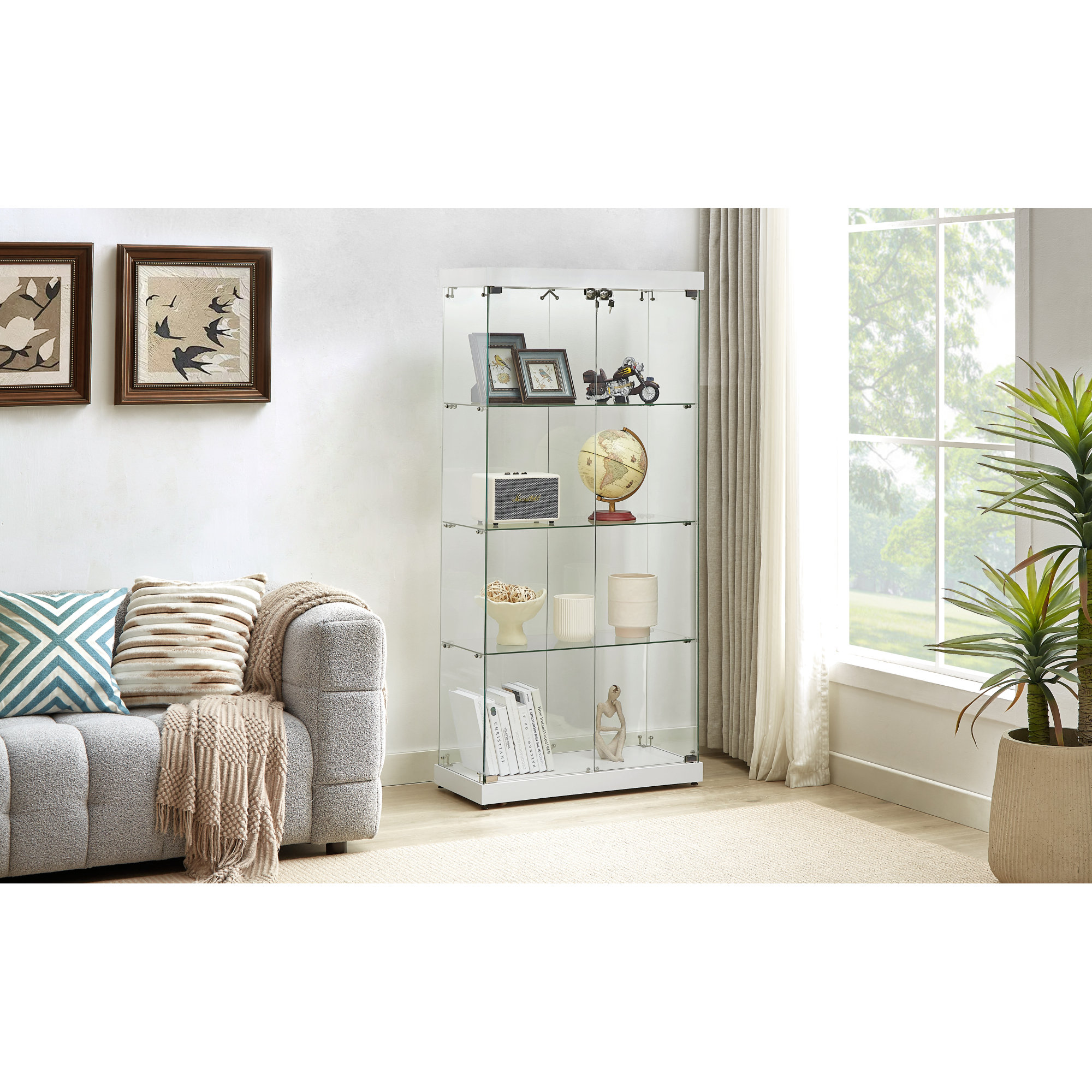 Ivy Bronx Versatile White 4-tier Glass Display Cabinet With Double ...