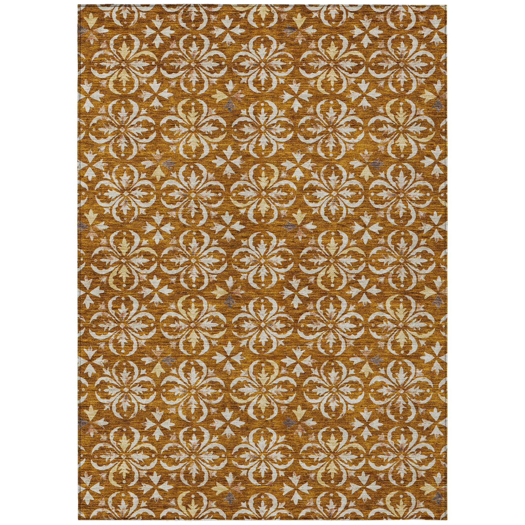 HomeRoots 9' X 12' Copper And Beige Floral Washable Indoor Outdoor Area ...