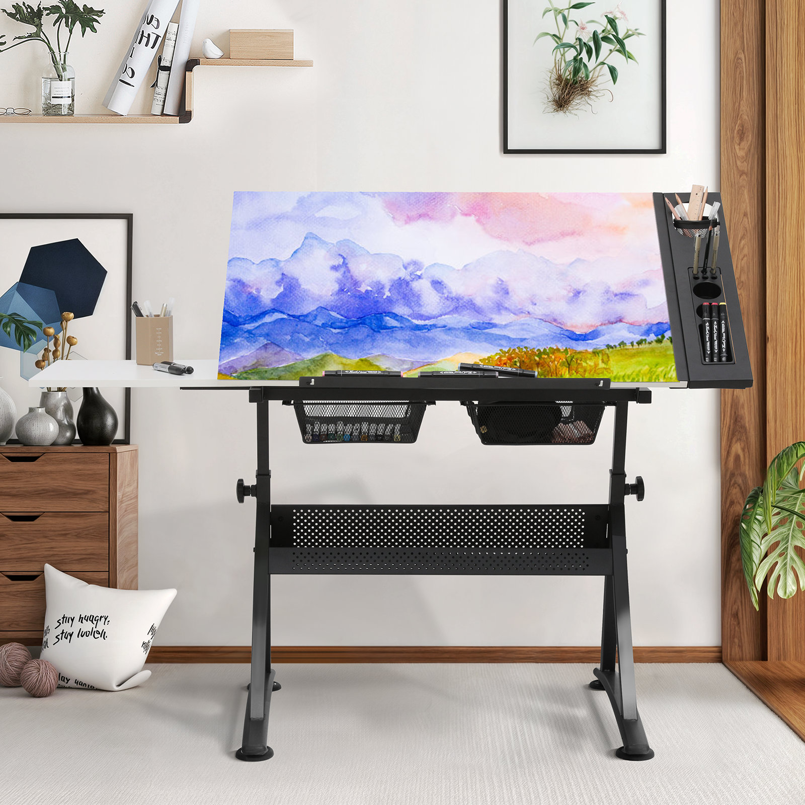 Bring Home Furniture Draft Desk Drawing Table with Stool Set, Height ...