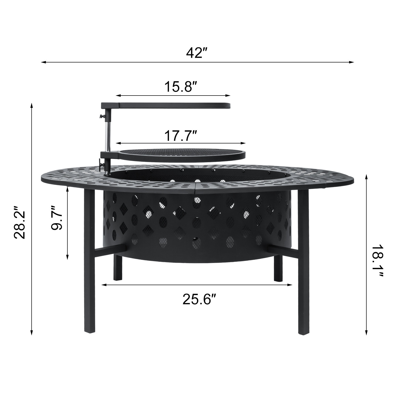 Arlmont & Co. Outdoor Fire Pit Table With Grill & Side Shelf - 3-in-1 ...