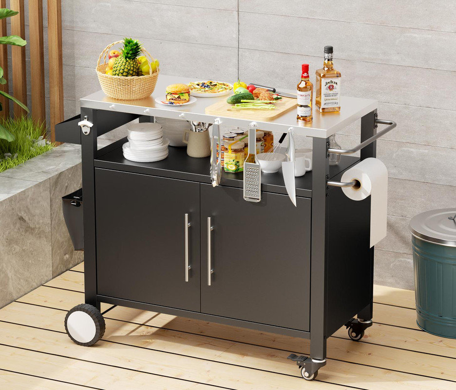 Dakota Fields Two Door Outdoor Grill Cart with Patio Furniture Set An ...