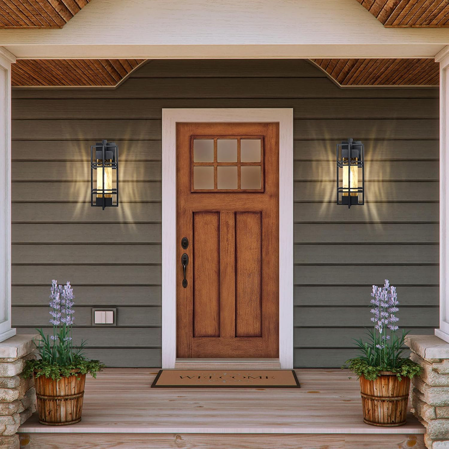 WIHTU Dusk To Dawn Outdoor Front Porch Light Fixtures Wall Mount Sensor ...
