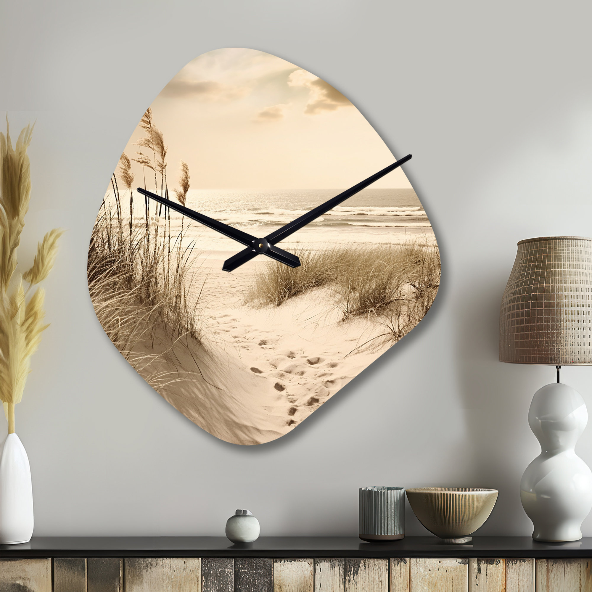 Design Art Beachside Whispers VI - Beach Asymmetrical Metal Clock ...