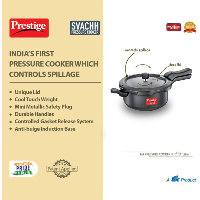 Prestige Cookers Svachh 3.7 Qt. Hard-Anodized Pressure Cooker | Wayfair