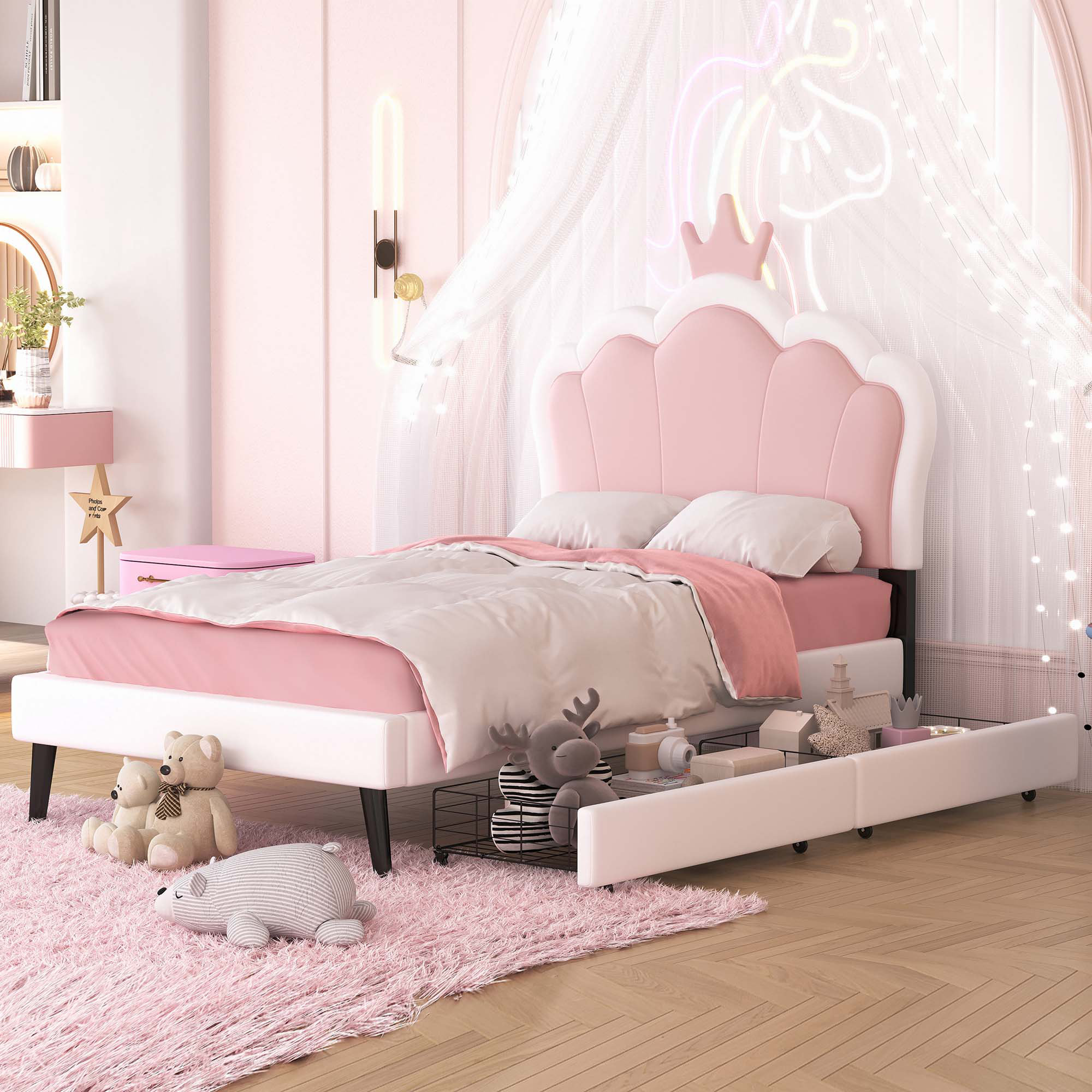 Gemma Violet Twin Size Upholstered Princess Bed With Crown Headboard ...