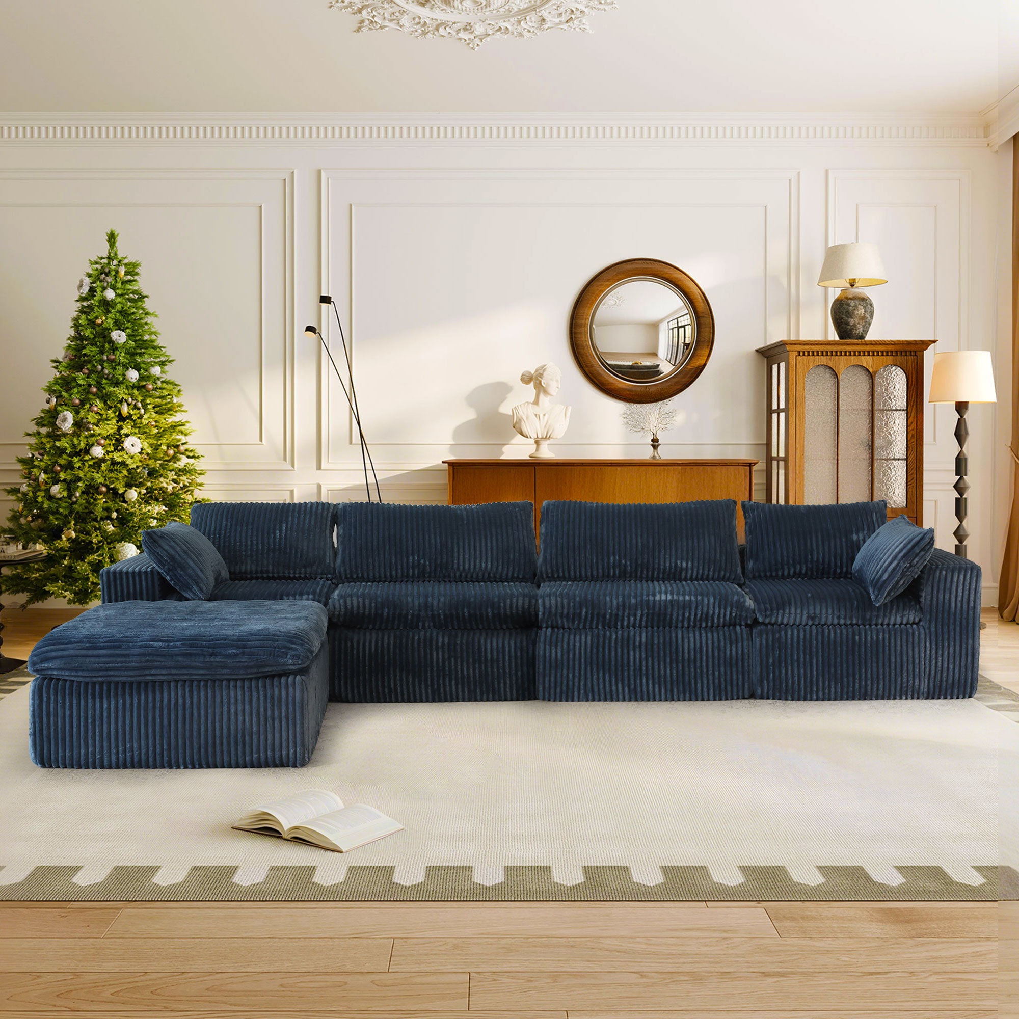 Hokku Designs Dayman Hatten 157.6"W Assemble Free Corduroy Modular LAF ...