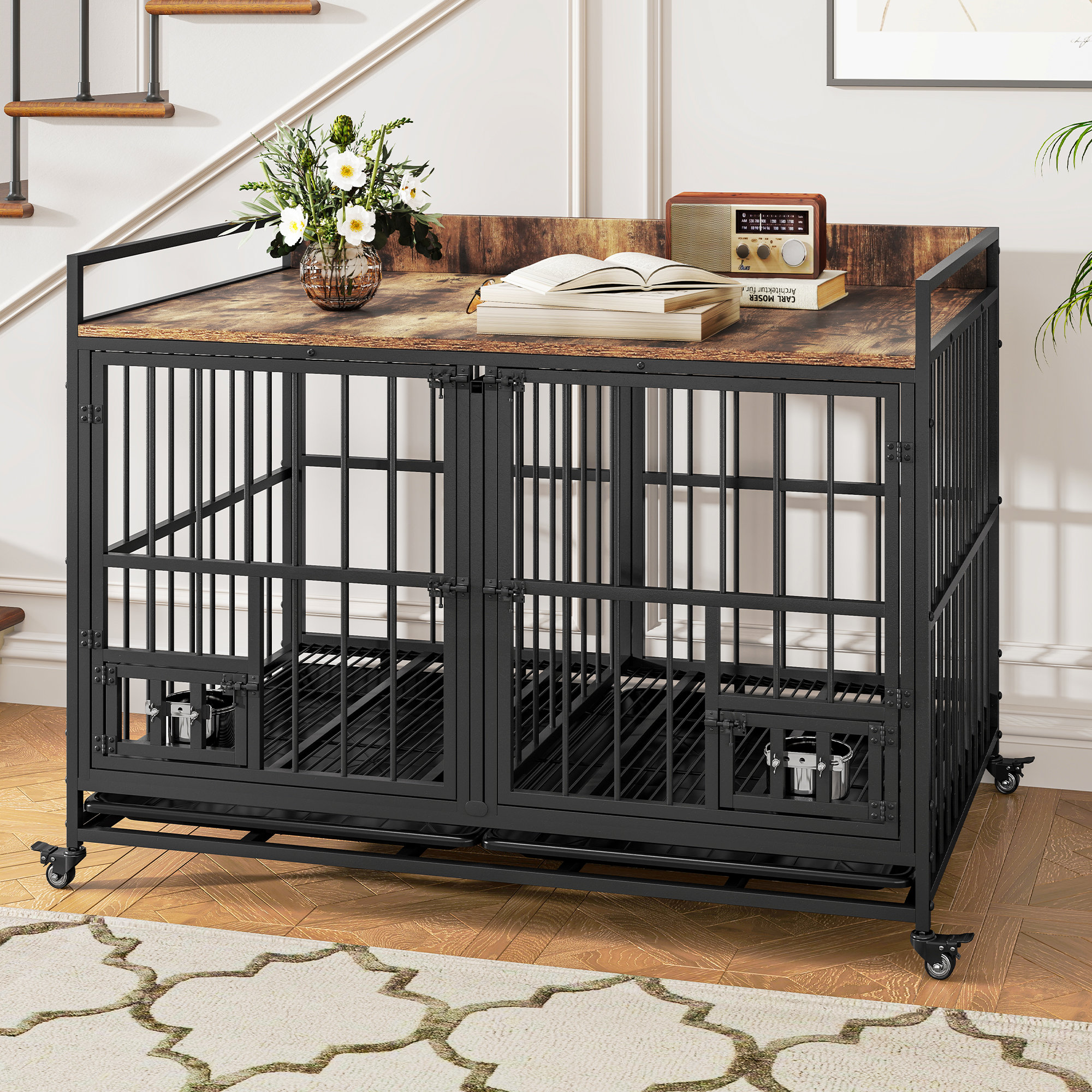 Archie & Oscar™ Double Heavyd-Duty Dog Crate With Feeding Bowl, Mat ...