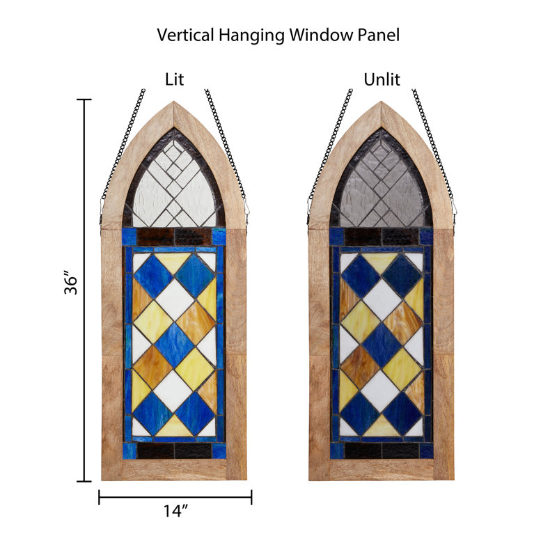 Loon Peak® 36"H Victorian Checkerboard Cathedral-Style Stained Glass ...