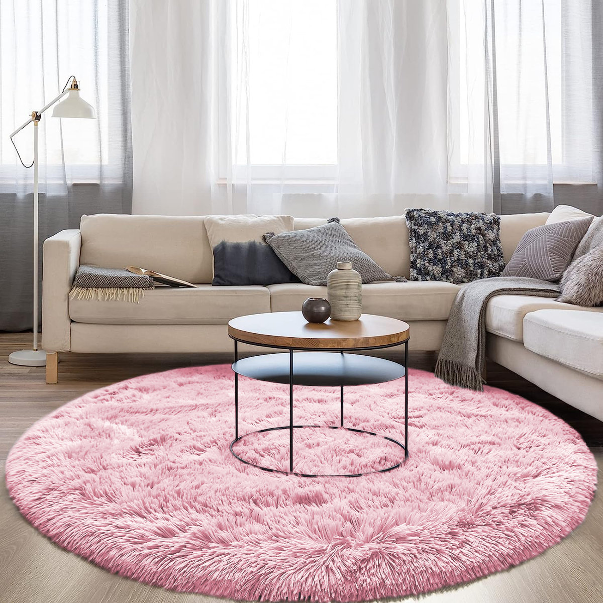 Mercer41 Round Egzona Commercial Use Area Rug with Non-Slip Backing ...