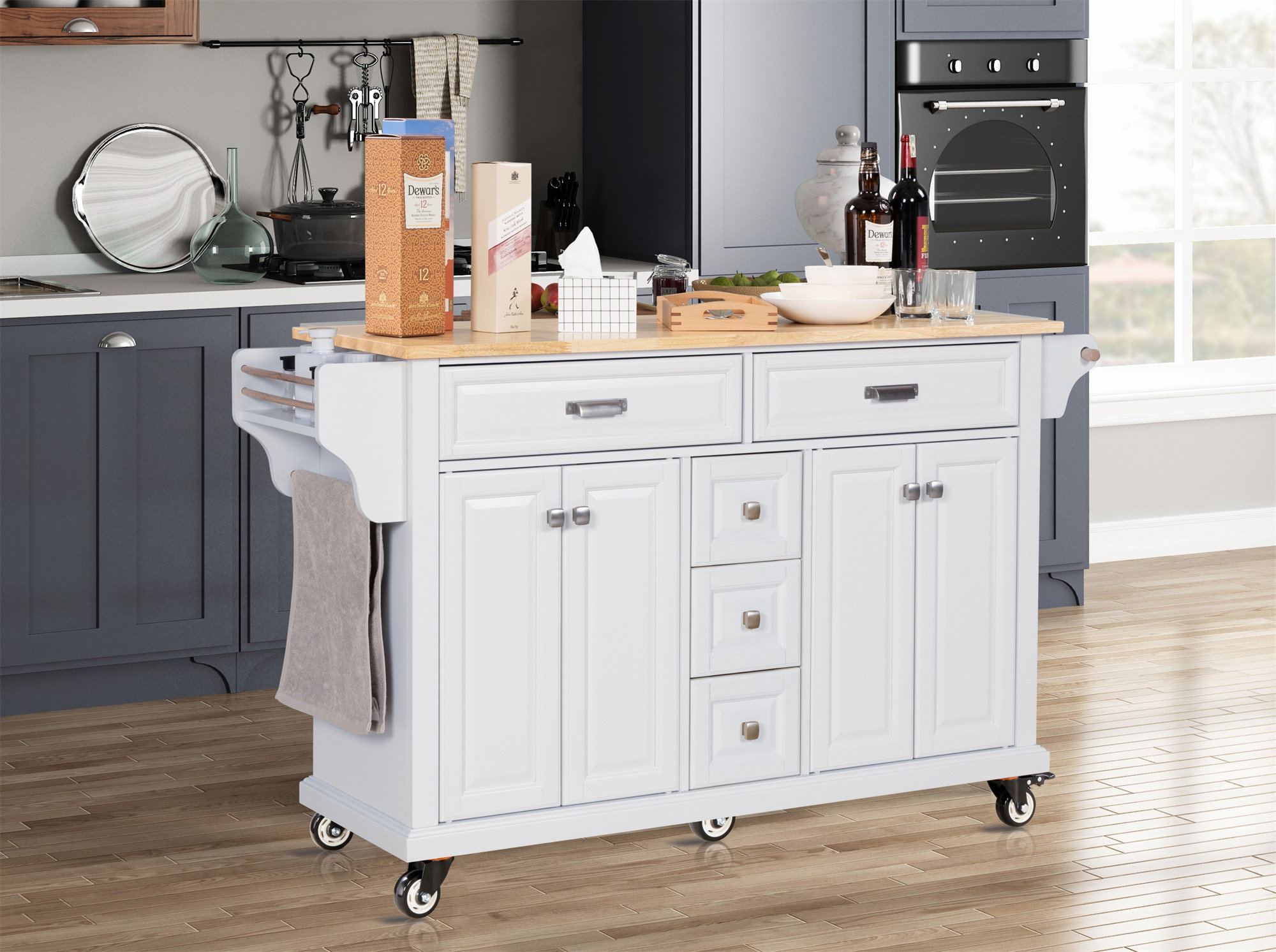George Oliver Kitchen Island With Rubber Wood Countertop - Wayfair Canada