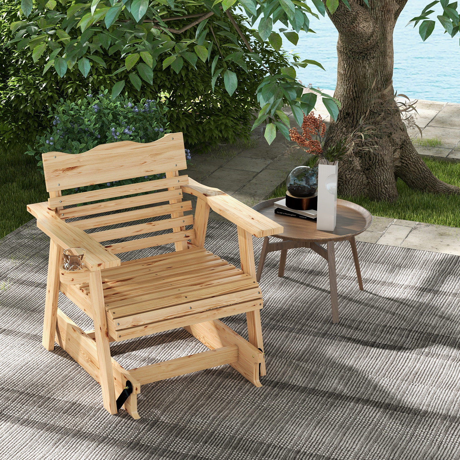 Millwood Pines 1pc Outdoor Fir Wood Rocking Chair Outdoor Glider Chair ...