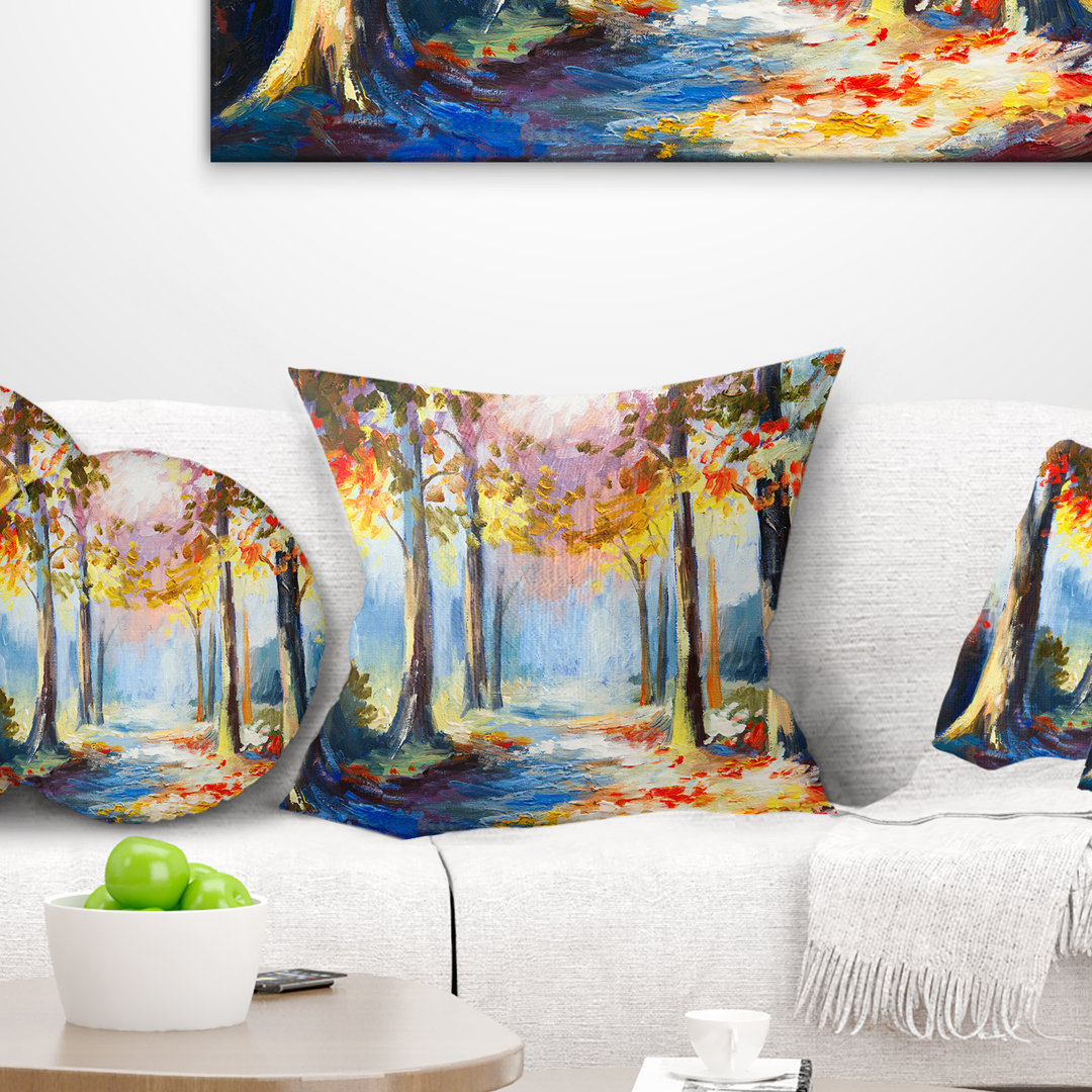 Design Art Colorful Spring Forest - Landscape Printed Pillow | Wayfair