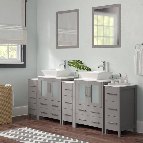 Wade Logan® Karson 84'' Double Bathroom Vanity with Ceramic Top with ...
