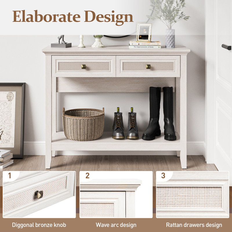 Bayou Breeze Wooden Narrow Long Boho Entryway Table | Wayfair