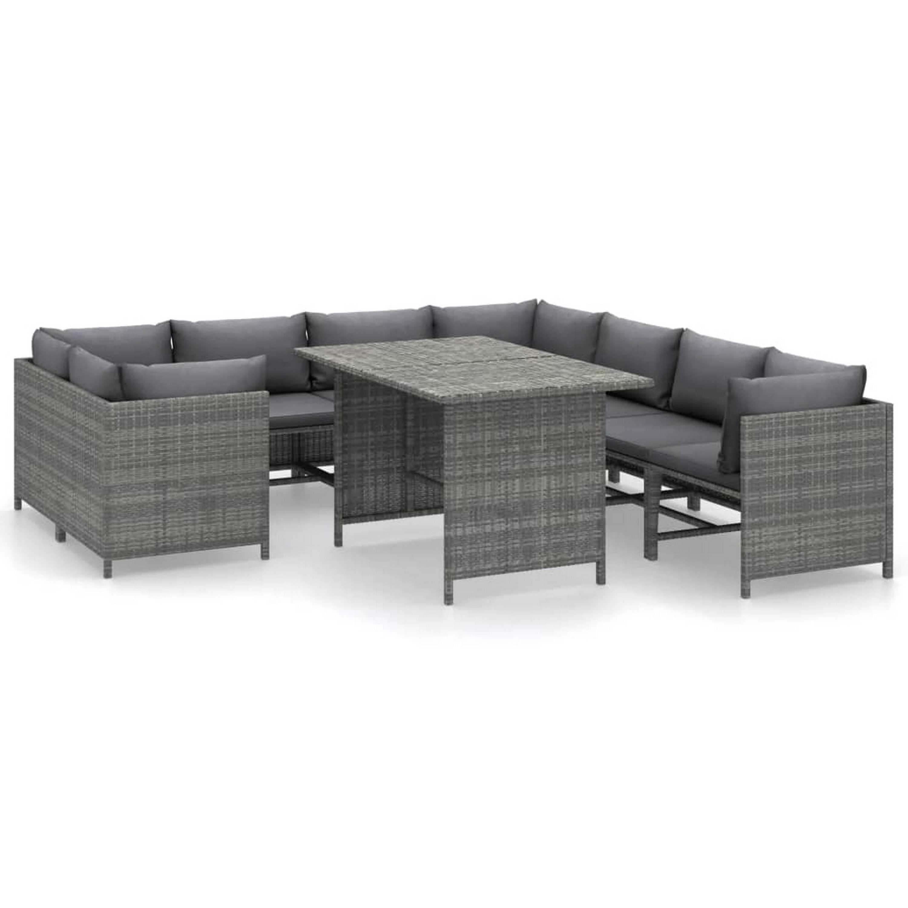 Benjara Avio 9Pc Outdoor Modular Sofa Set, Square Coffee Table, Gray ...