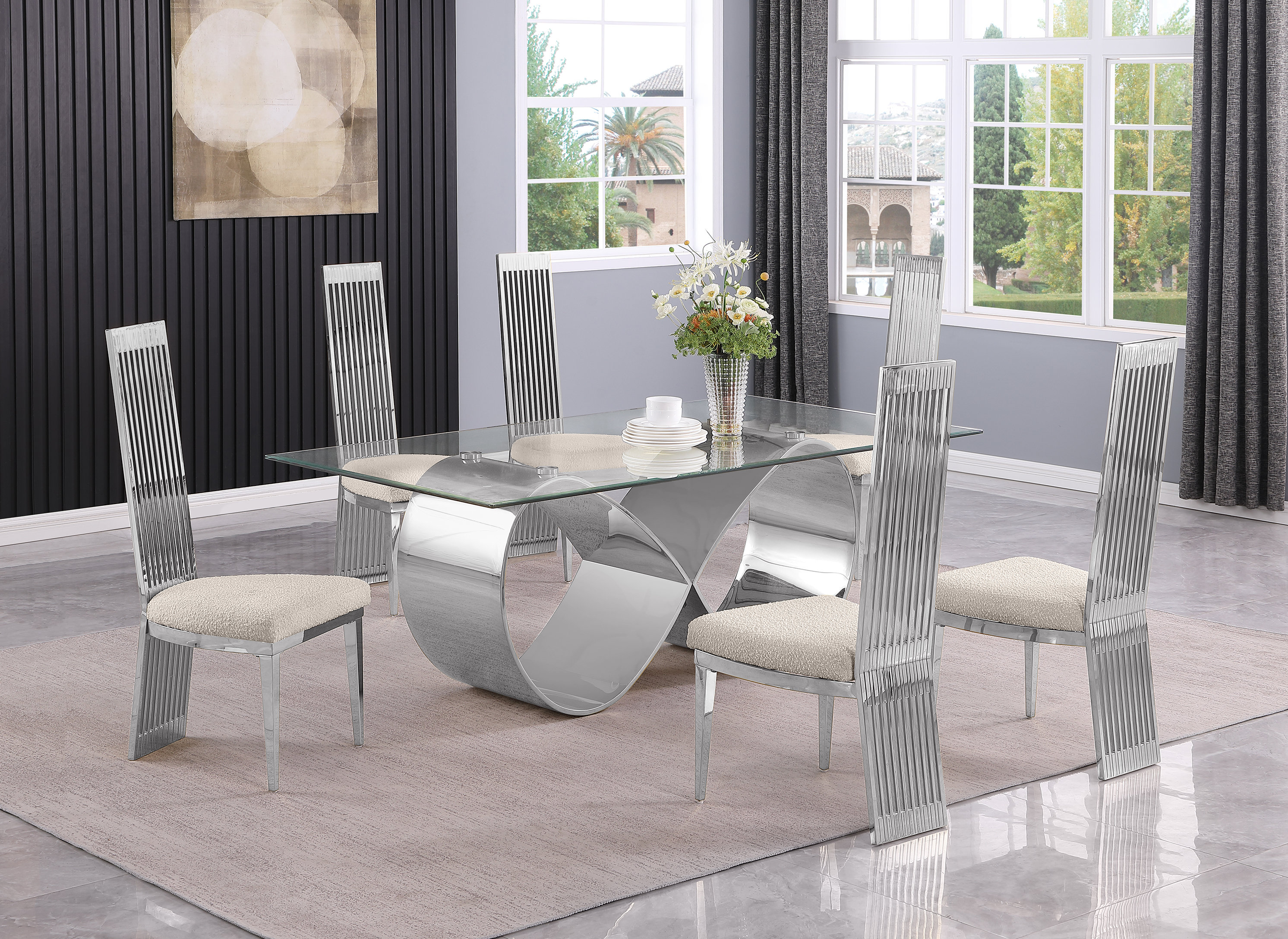 Orren Ellis High Class Dining Set With Clear Glass Table And Stainless ...