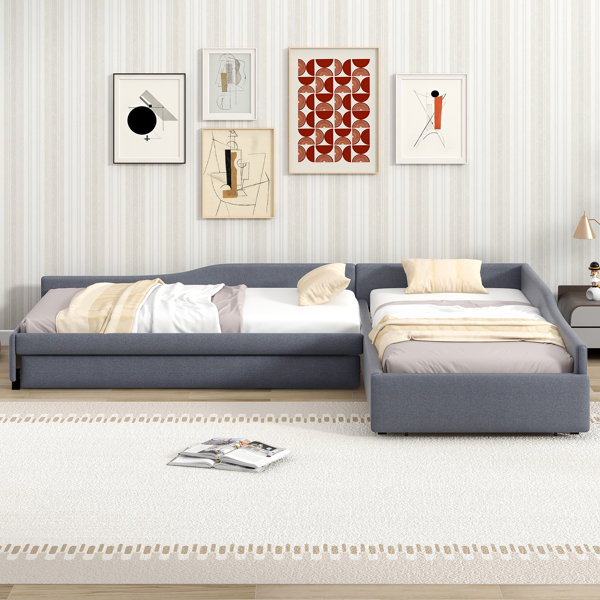 Latitude Run® Upholstered L-Shape Double Twin Platform Beds With ...