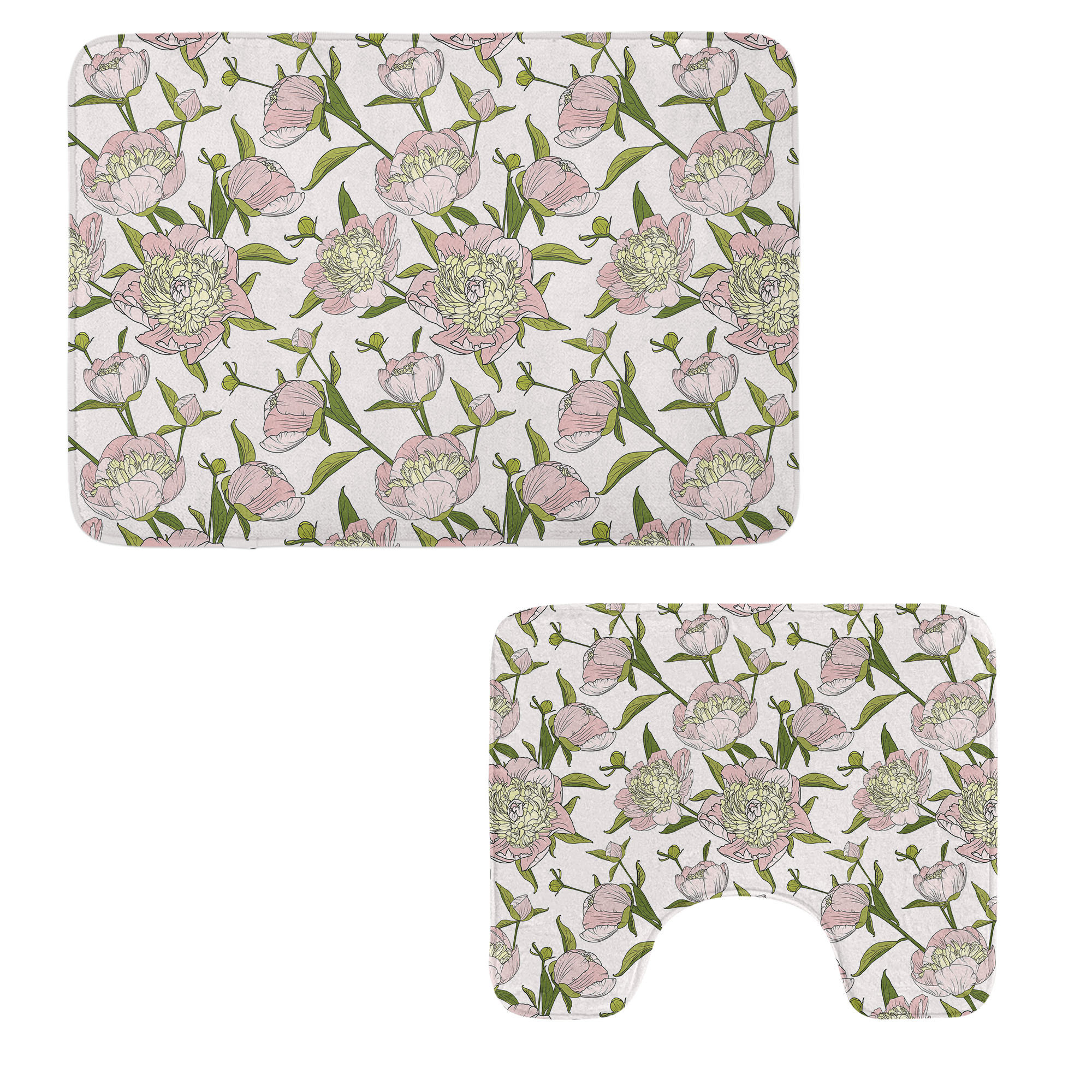 Ebern Designs Floral Bathroom Rug Set 2 Pieces Rectangle & Contour Mats ...