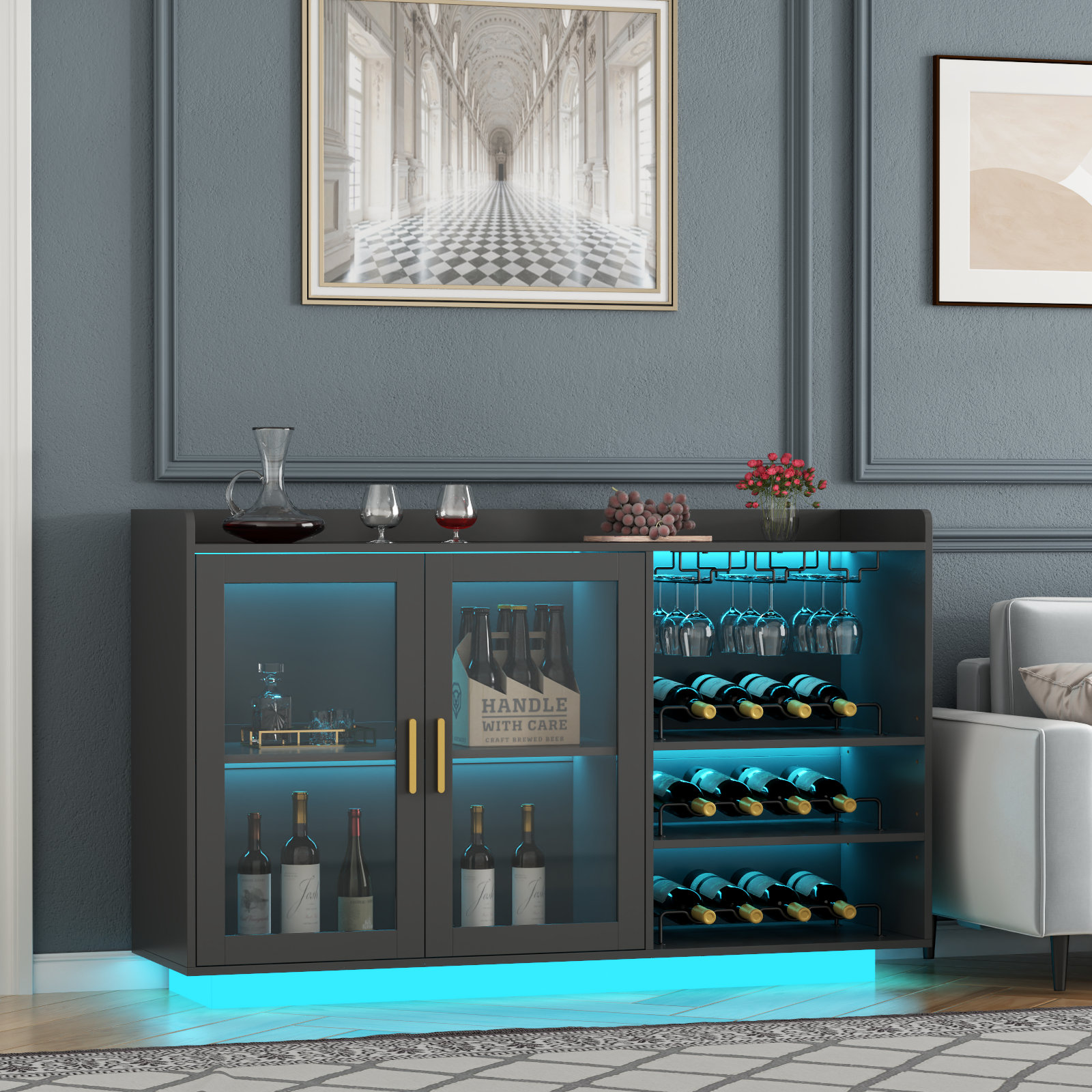 Mercer41 47.24'' Wine Bar Cabinet with LED Lights, Floating Coffee Bar ...