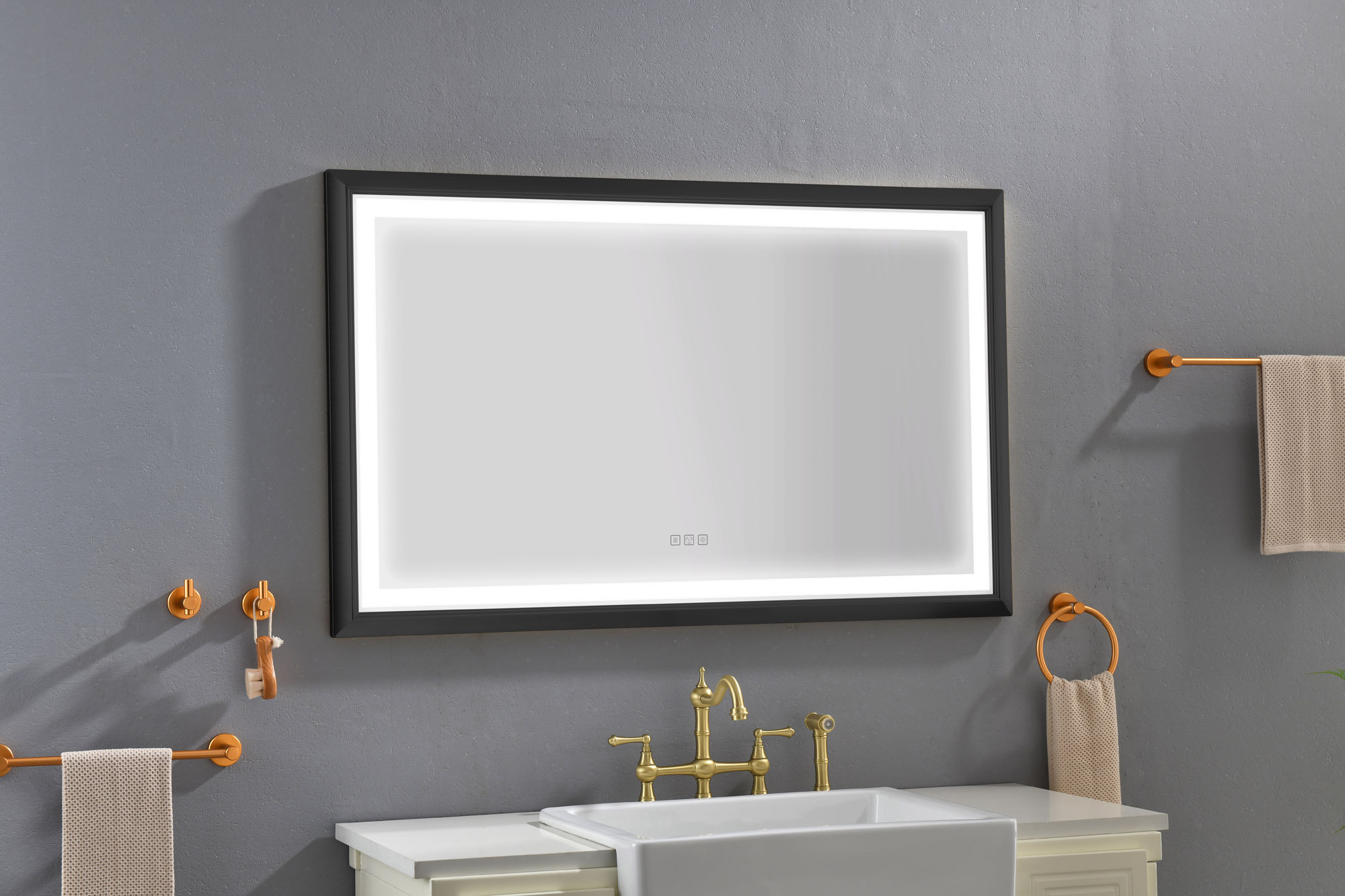 Ivy Bronx 48*30 Black Framed Bathroom Mirror Square Wall-Mounted ...