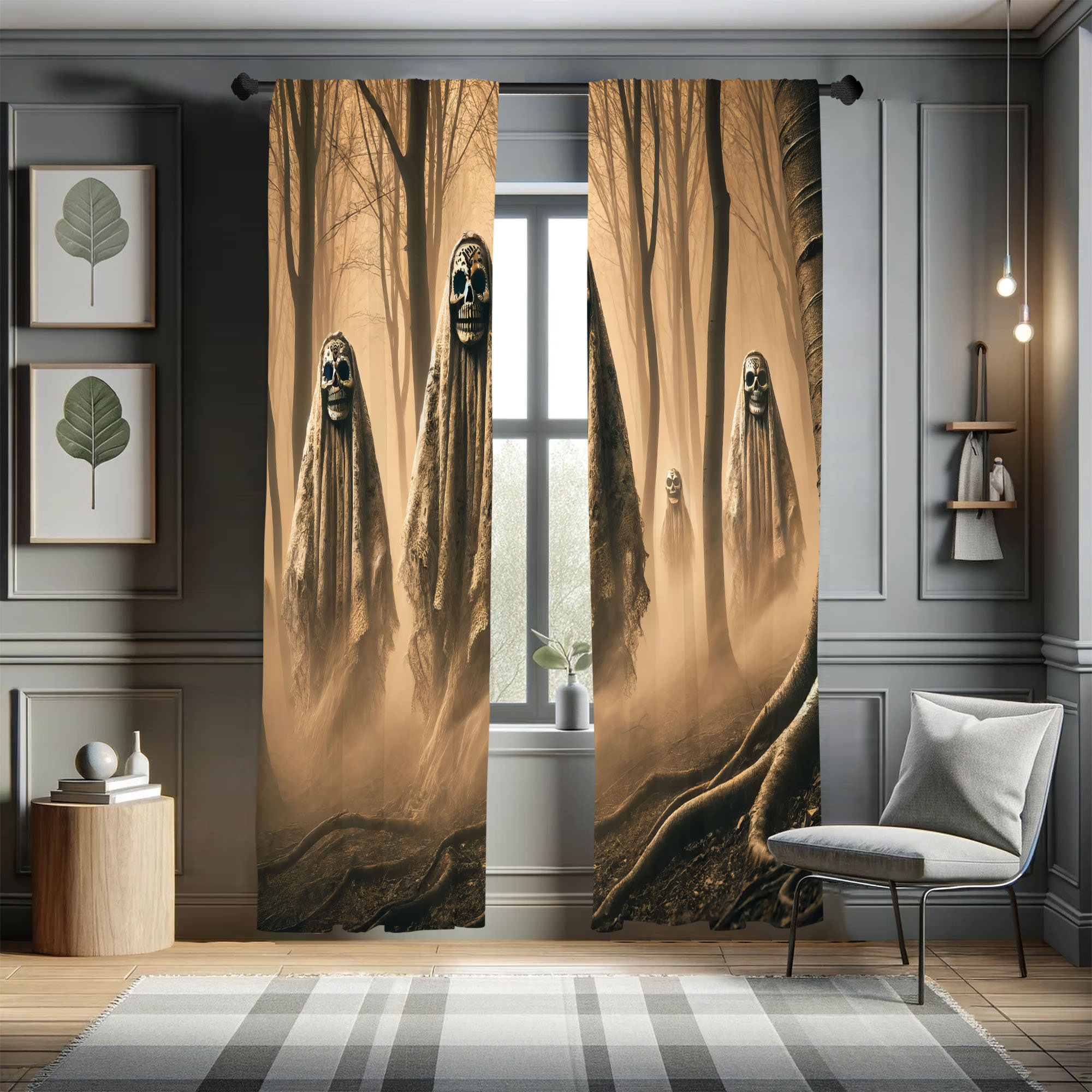 Ebern Designs Halloween Curtains, Ghosts in Haunted Forest | Wayfair