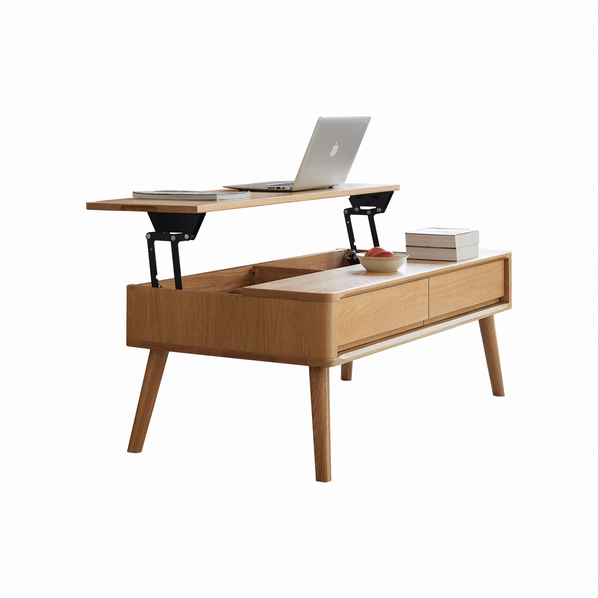 Latitude Run® Elevating Center Table Low Table 100% Solid Oak Wood Top ...