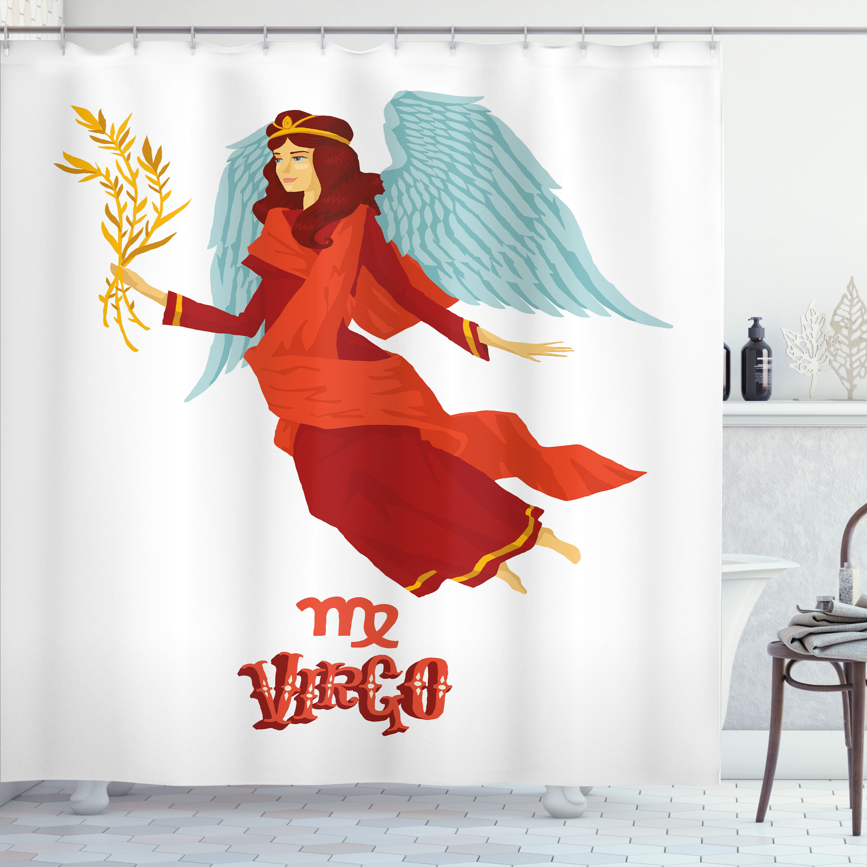East Urban Home Virgo Shower Curtain Woman with Wings Dress Vermilion Seafoam Orange | Wayfair