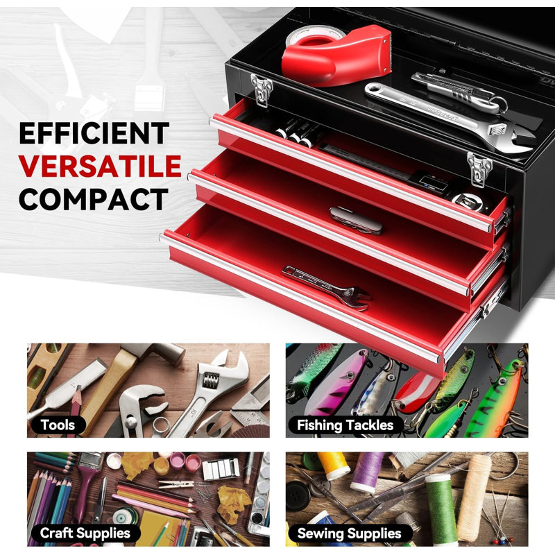 Latitude Run® Steel Portable Tool Box - 3 Drawer | Wayfair