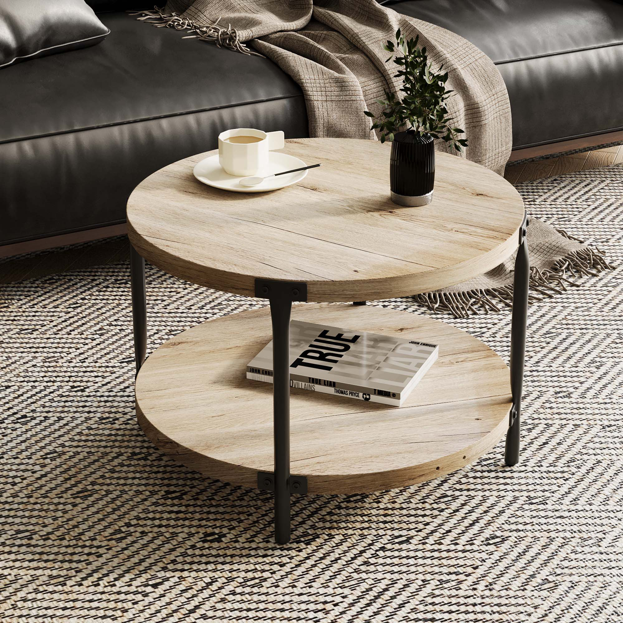 GRILLO HOME Natural Circular Wooden Double-Layer Coffee Table | Wayfair