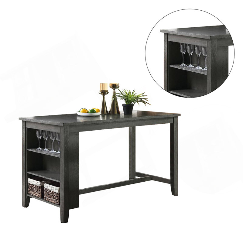 Wentygam Rectangle Wooden Counter Height Dining Table With Storage In ...