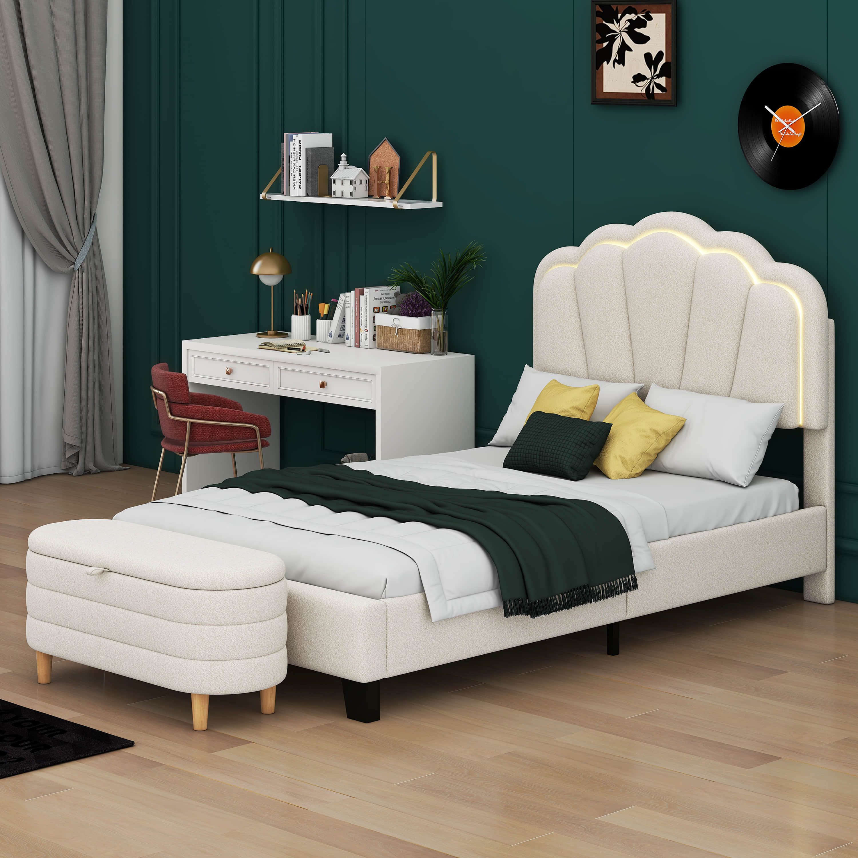 Mercer41 Flower-Shaped Upholstered LED Platform Bed With Storage ...