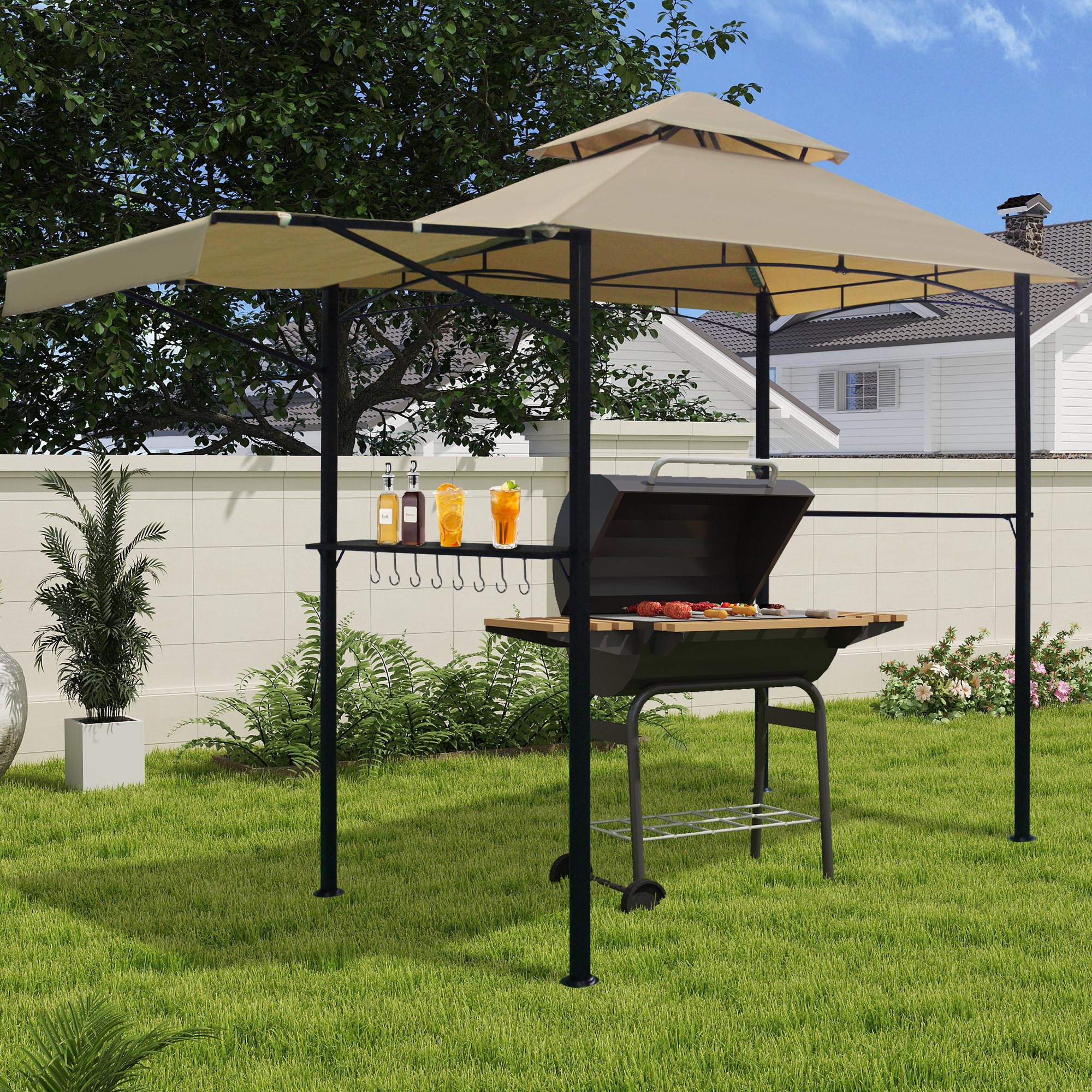 COVERONICS 13 FT. W X 4 FT. D Outdoor Steel Frame Grill Gazebo with ...